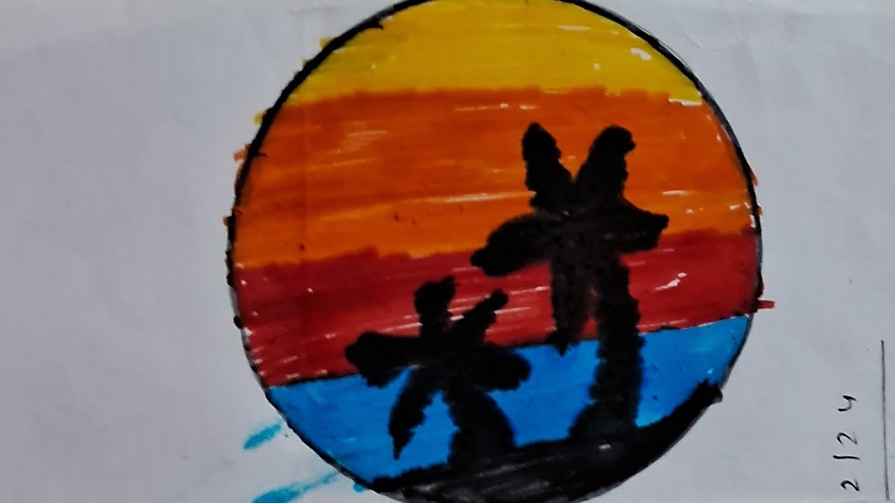 easy circle colour mixing scenery drawing//easy scenery drawing # ...