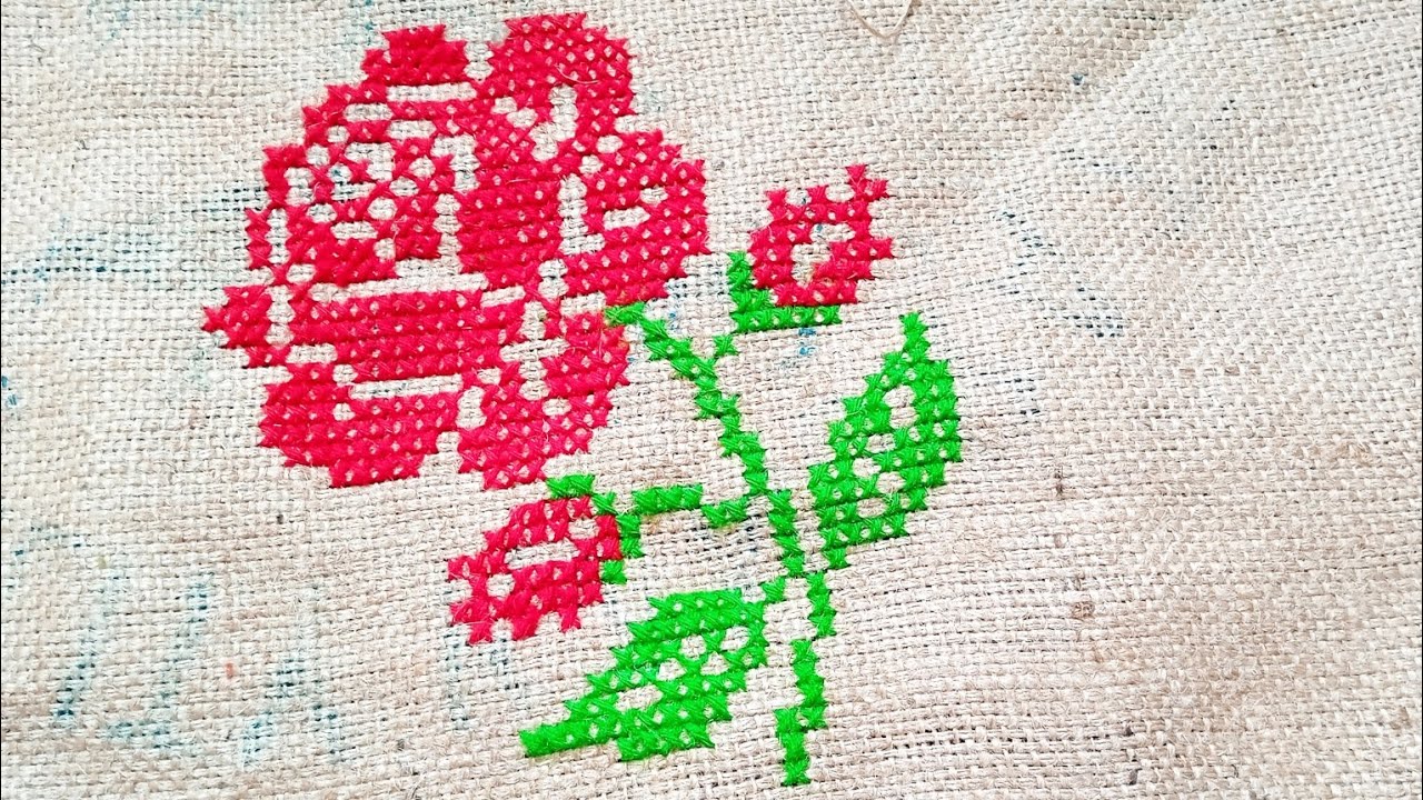 Beautiful cross stitch rose 🌹 ason design। সুন্দর একটা গোলাপ 🌹 ফুলের ...