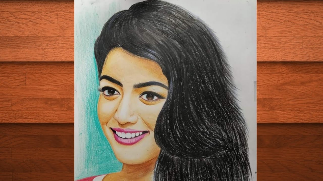 Colour pencil drawing , how to draw face using colour pencil , Rashmika ...
