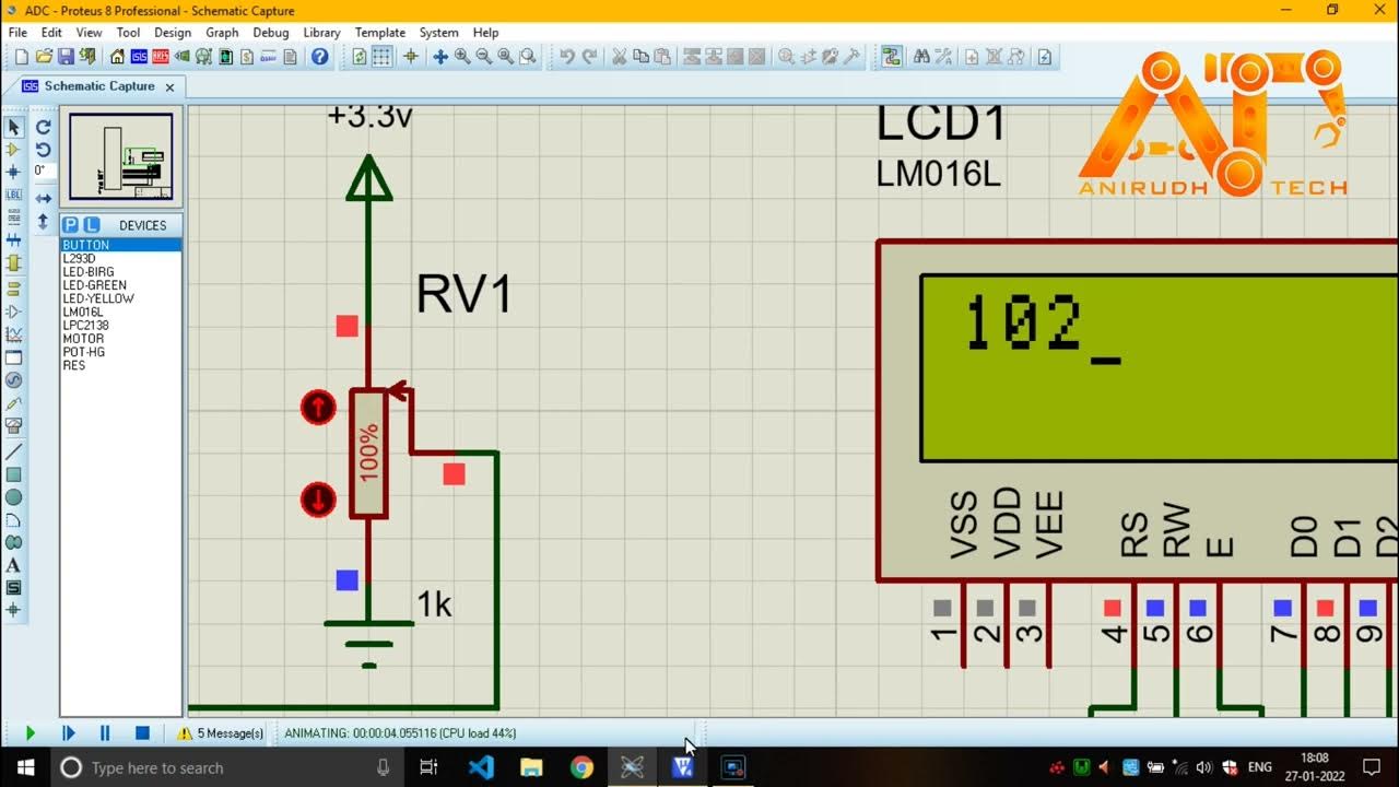 ARM LPC2138 ADC and 10K pot - YouTube