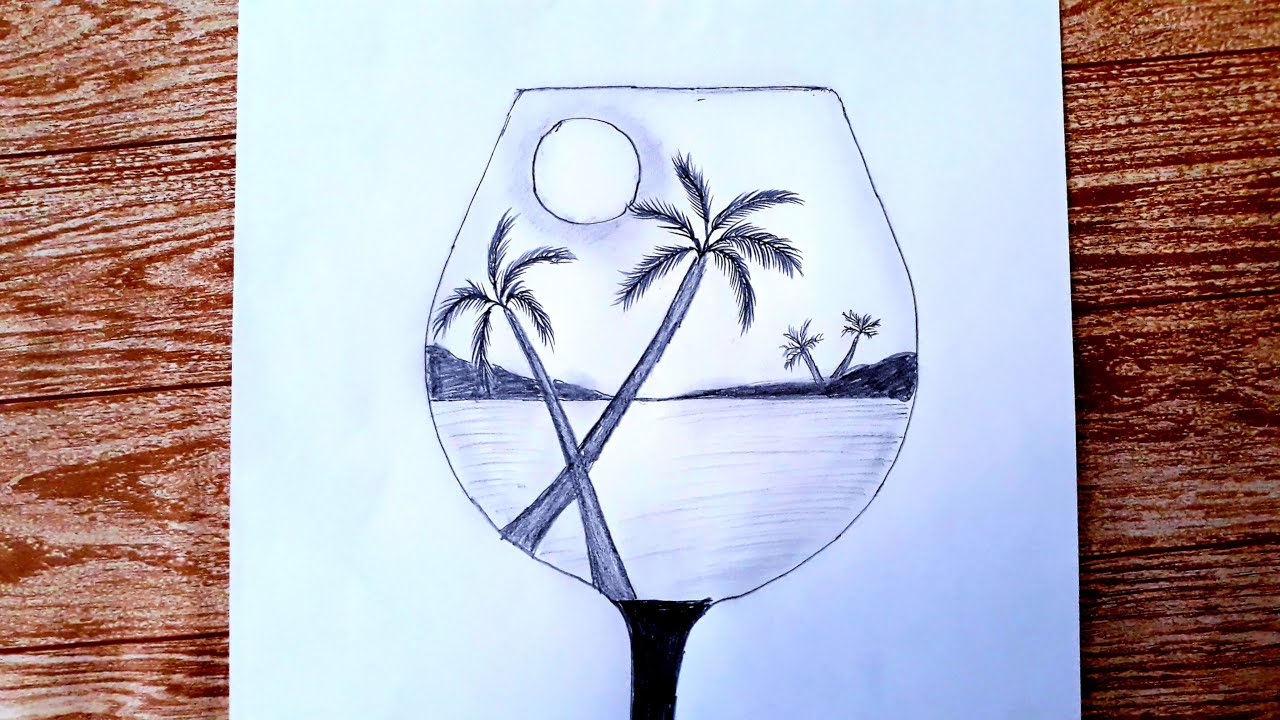 sight drawing of a beach in a glass step by step/BAS drawing academy ...