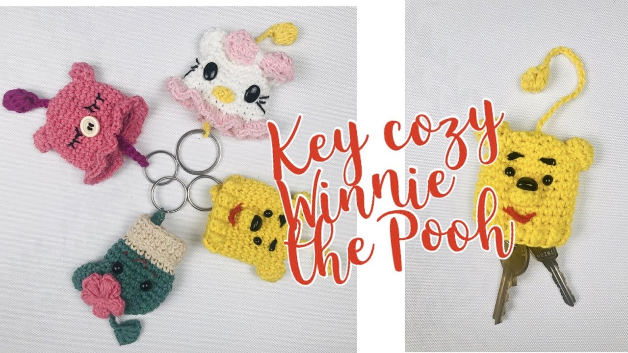 How to crochet Winnie the Pooh Key Cosy / key cover / key chain. - YouTube