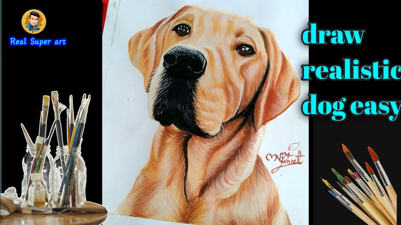 how to draw realistic dog with poster colour step by step tutorial ...