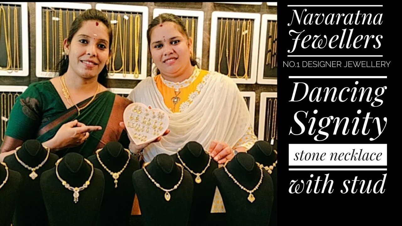 Dancing Signity stone necklace with stud/916/hallmark/light weight ...