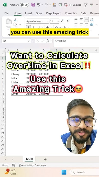 Overtime In Excel‼️use Amazing Trick Excel Exceltricks Exceltips Exceltutorial Shorts