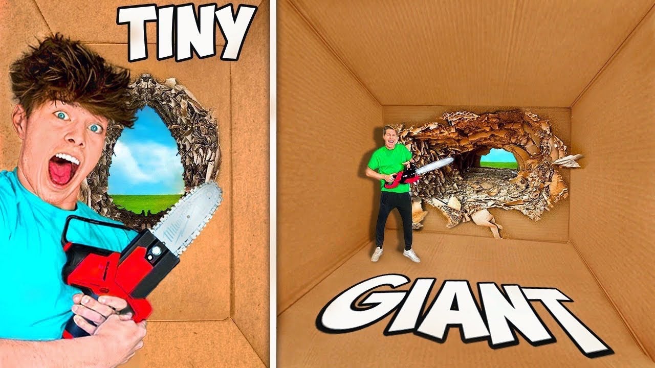 ESCAPING 100 LAYERS OF TINY VS GIANT CARDBOARD!! - YouTube