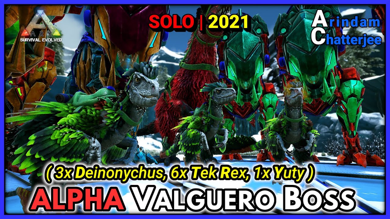 Ark Valguero - SOLO ALPHA VALGUERO BOSS FIGHT with 3x Deinonychus, 6x ...