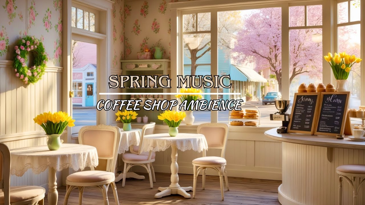 Cozy Morning Café Ambience 🌸 Spring Music for Study, Work, Relaxation ...