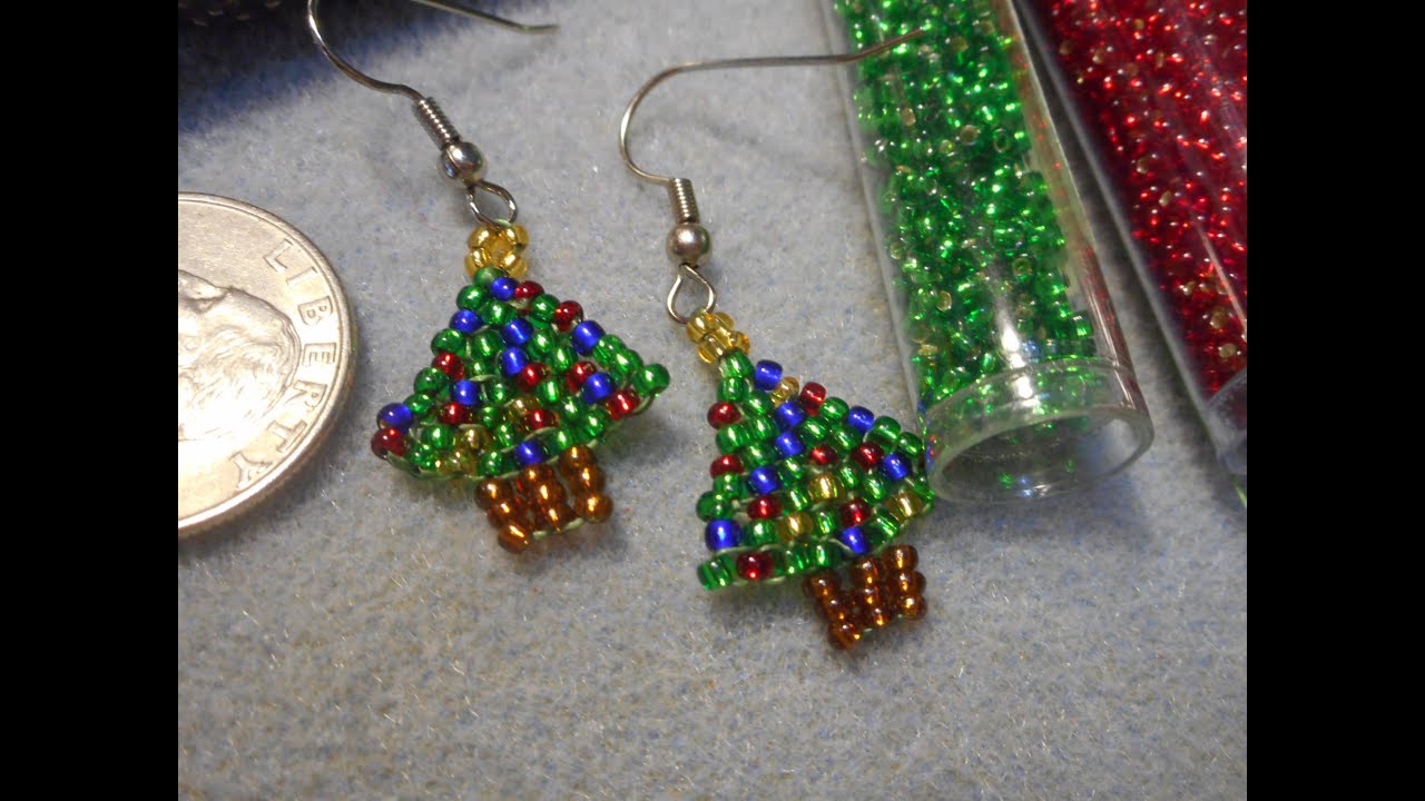 Christmas tree earring tutorial, seed bead Christmas tree earrings ...