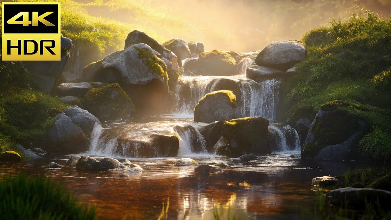 Sunset Waterfall in 4K | WhisperFalls | Peaceful & Relaxing Nature ...