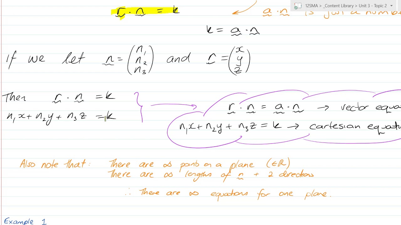 Live - Specialist Mathematics - U3T2 - Vector equations of planes - YouTube