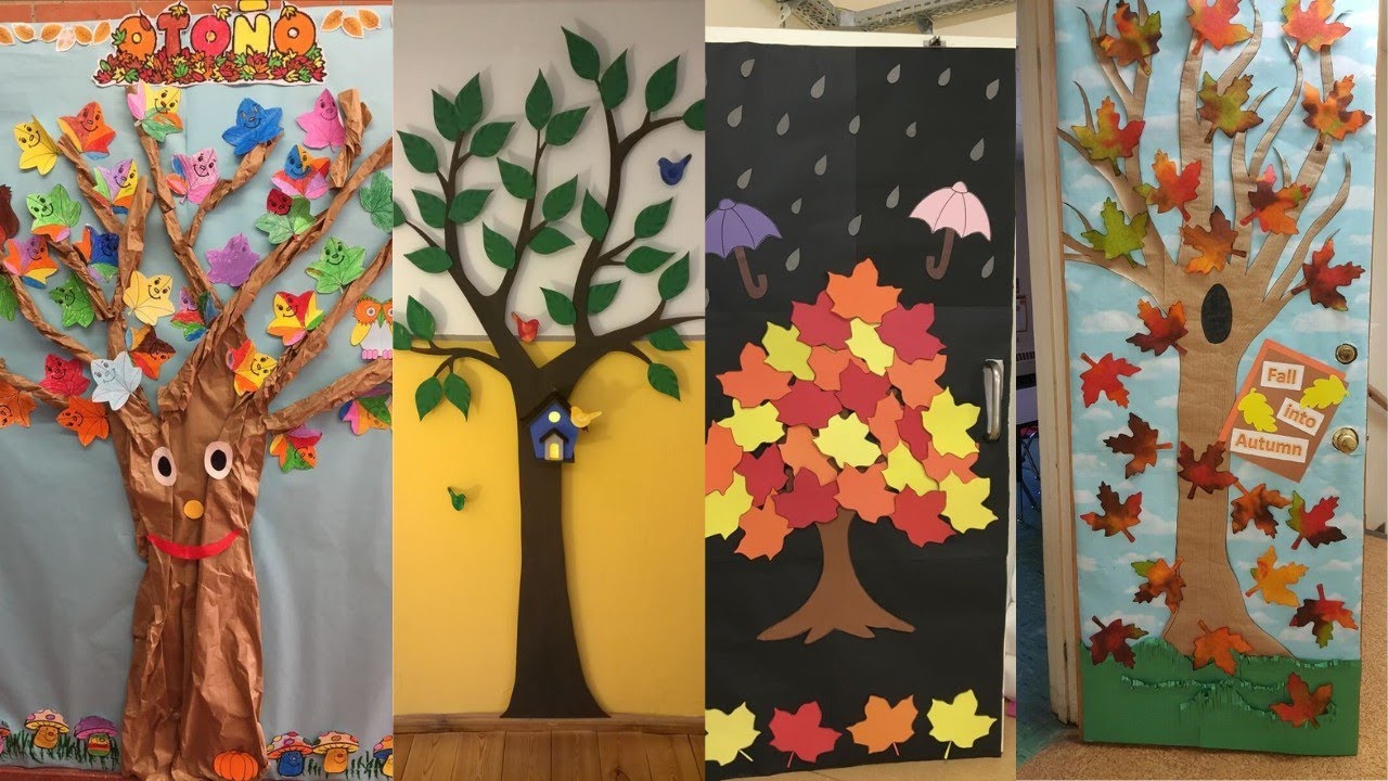 Classroom Tree Decoration ideas/Wall tree painting ideas/Classroom door ...