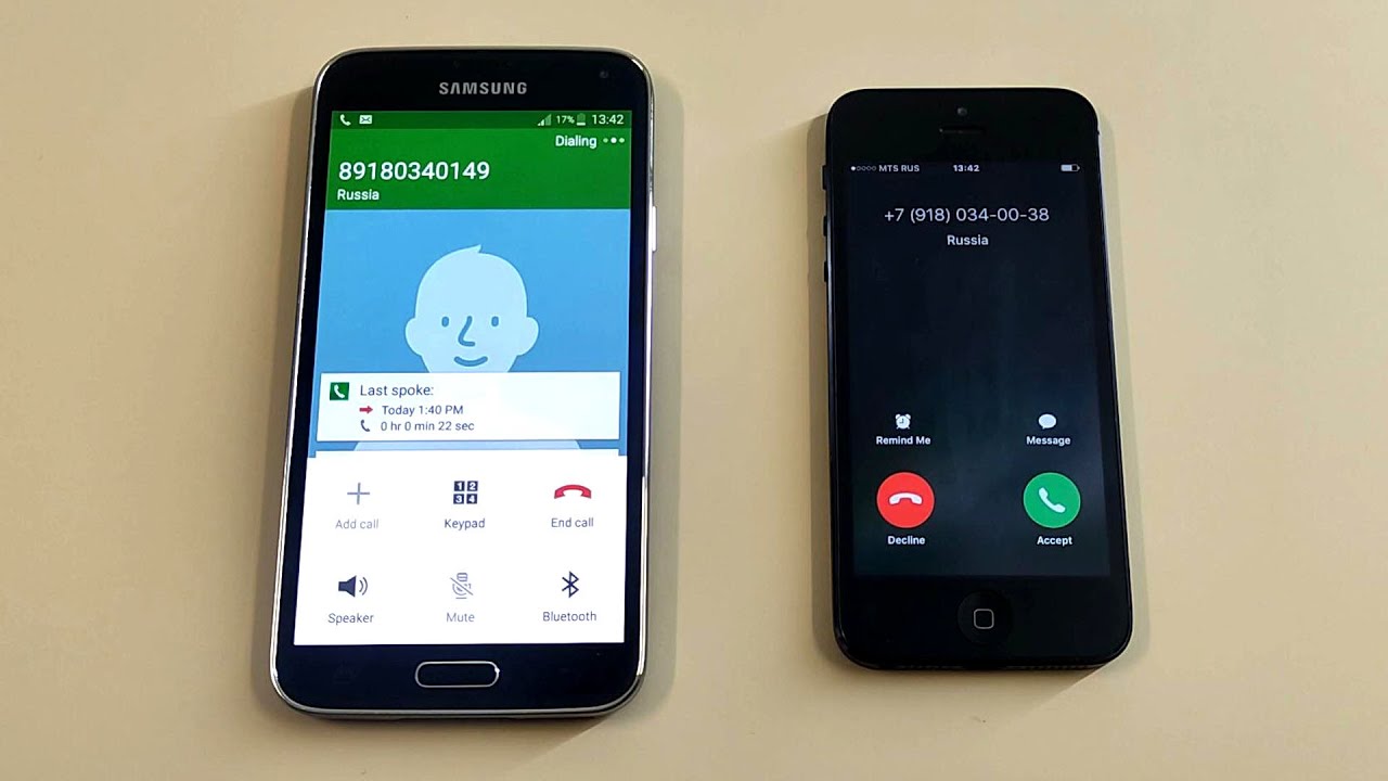 Samsung Galaxy S5 vs iPhone 5 Incoming Call - YouTube