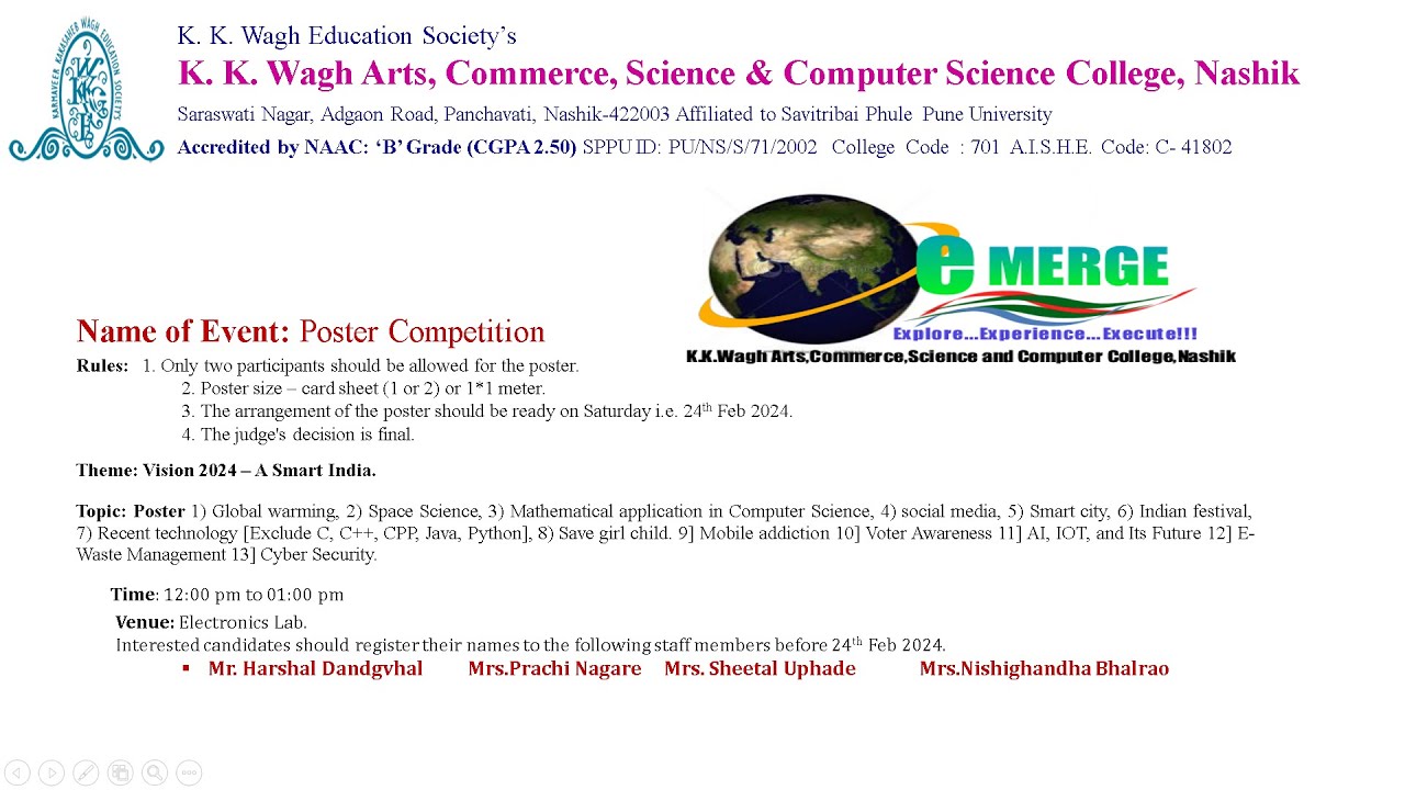 K K Wagh Computer Science Festival Poster Competition Emerge 2024 - YouTube