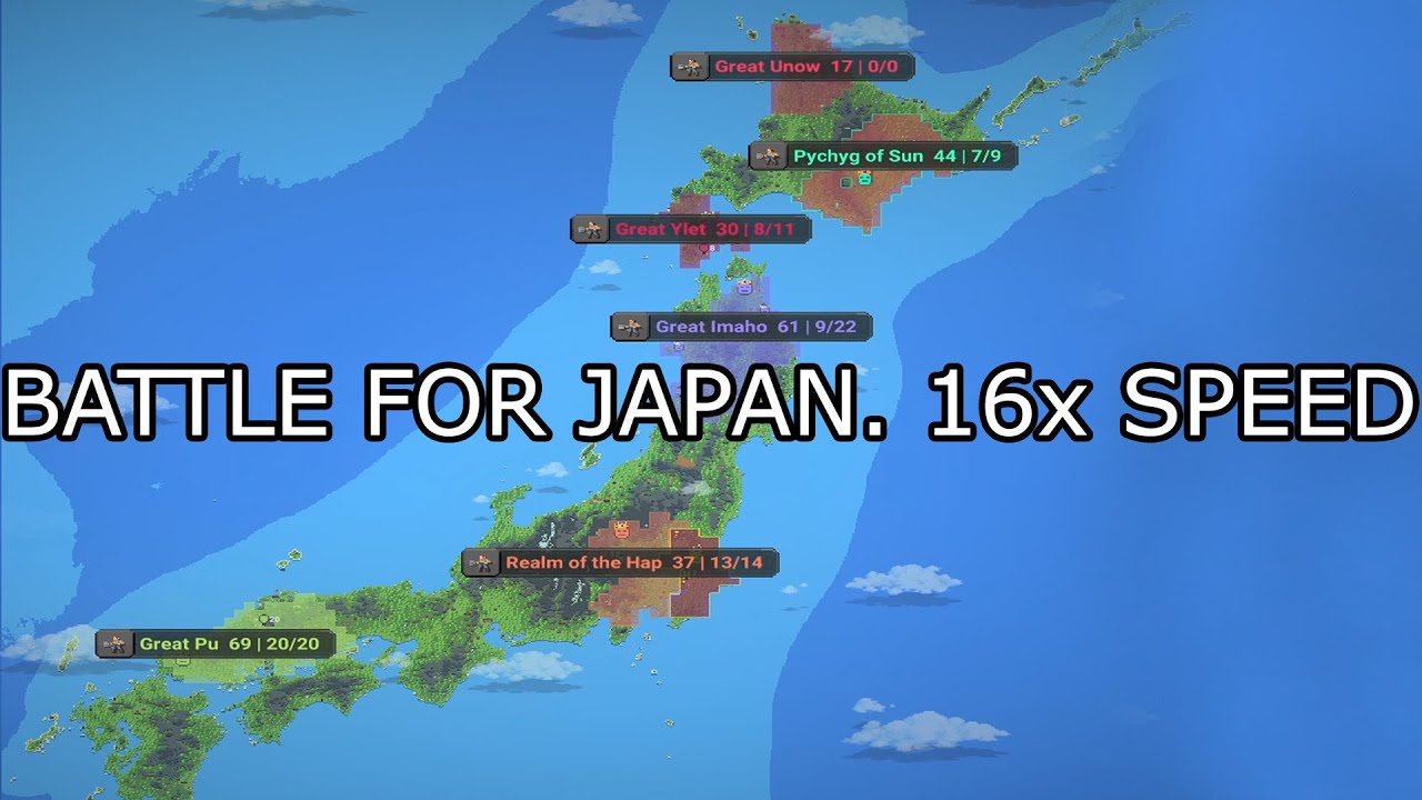 Clanes fight for Japan. 16x Speed - WorldBox Timelapse - YouTube
