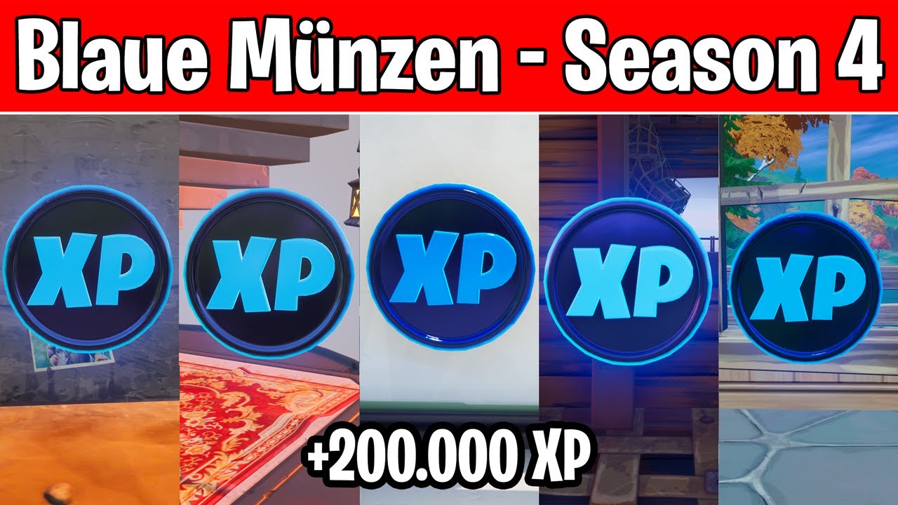 Fortnite: ALLE blauen XP Münzen Season 4 (Blaue EP Münze Woche 1 bis ...