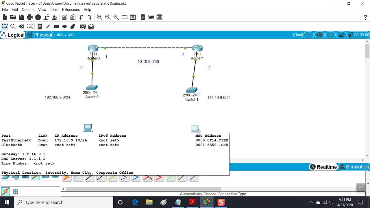 Static Route Setup in Packet Tracer - YouTube