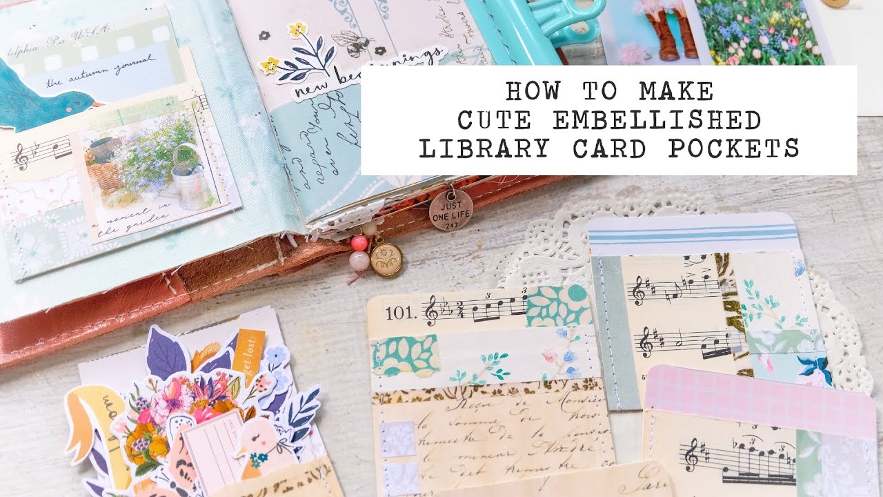 How to Make Cute Embellished Library Card Pockets - YouTube