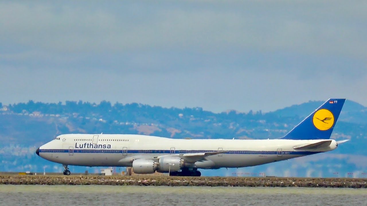 Lufthansa Retro 747 Heavy Jet HQ Spotting SFO - YouTube