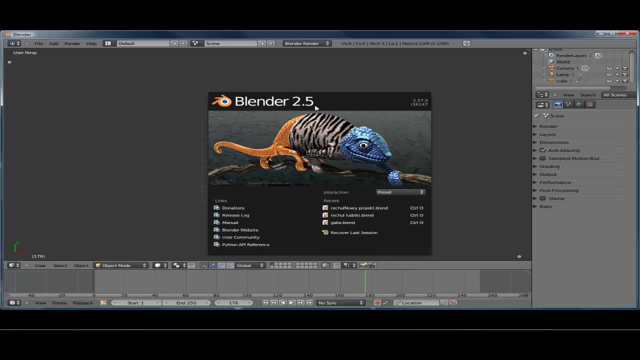 1 Blender 2.57 / 2.61 Tutorial dla poczatkujacych cz..1 (1/2) wyglad ...