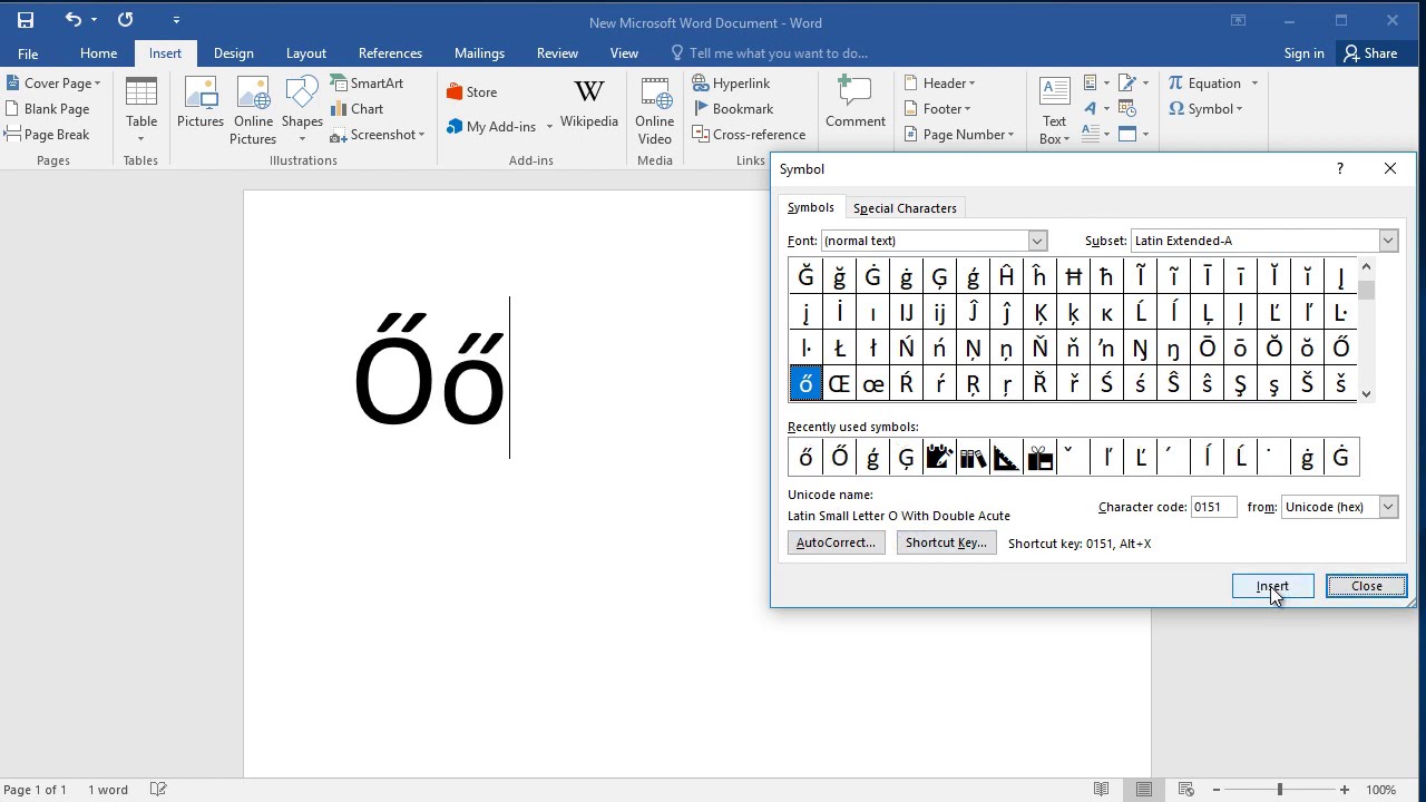 How to type letter O with double Acute in Word - YouTube