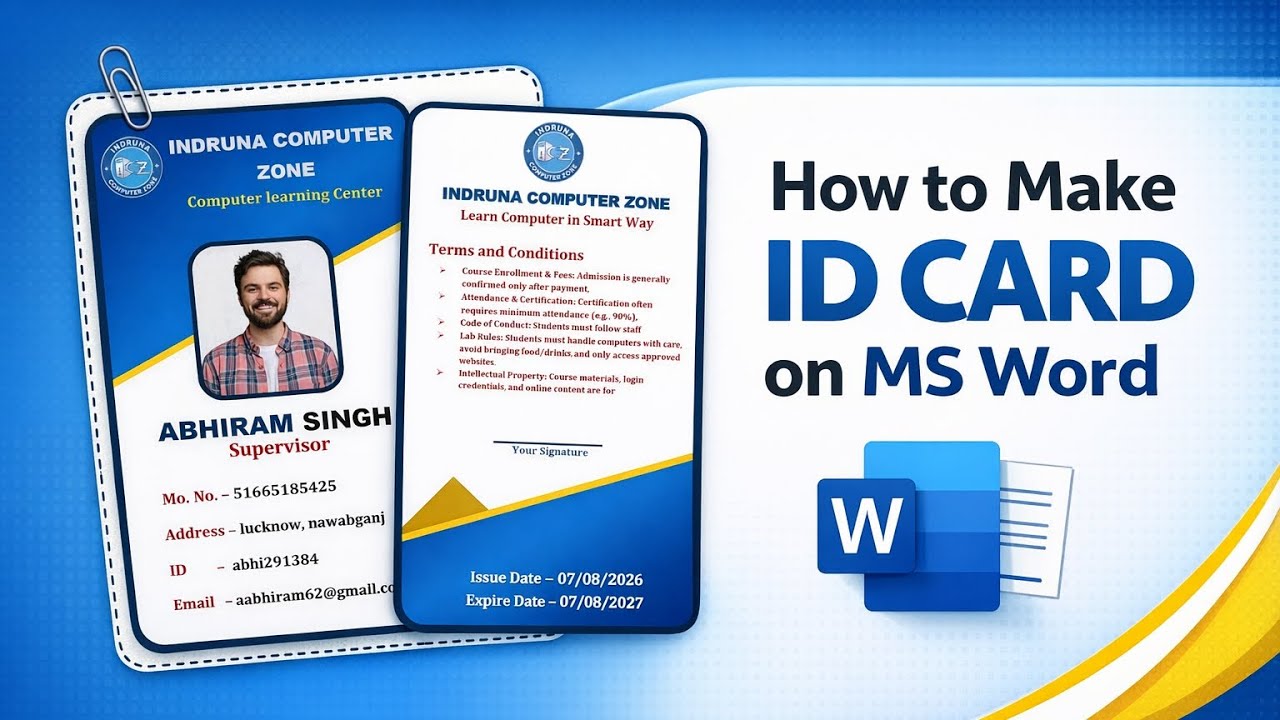 School / Office ID Card Design in MS Word | Full Guide - YouTube