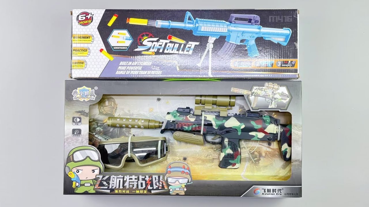 Realistic toy gun set unboxing review, M4 assault rifle, submachine gun ...