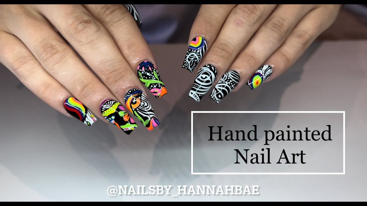 Hand painted gel nails | acrylic for beginner | nail art tutorial - YouTube