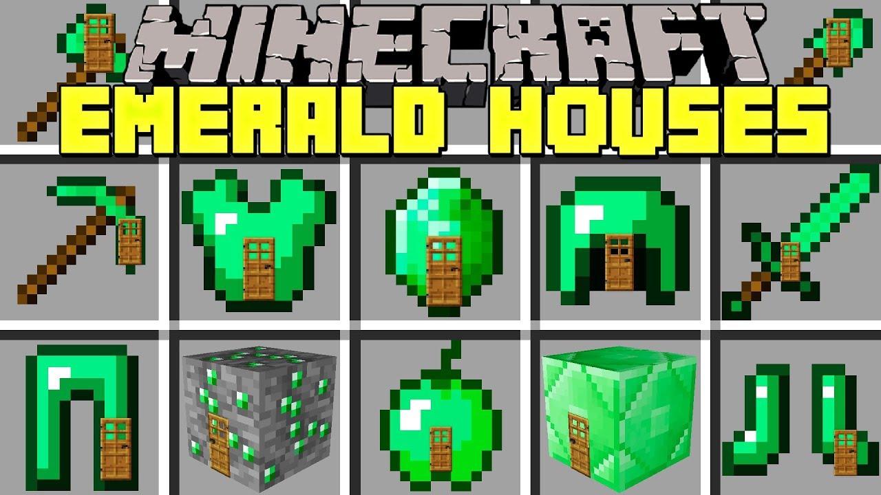 Minecraft EMERALD HOUSES MOD l SPAWN INSTANT EMERALD STRUCTURES! l ...