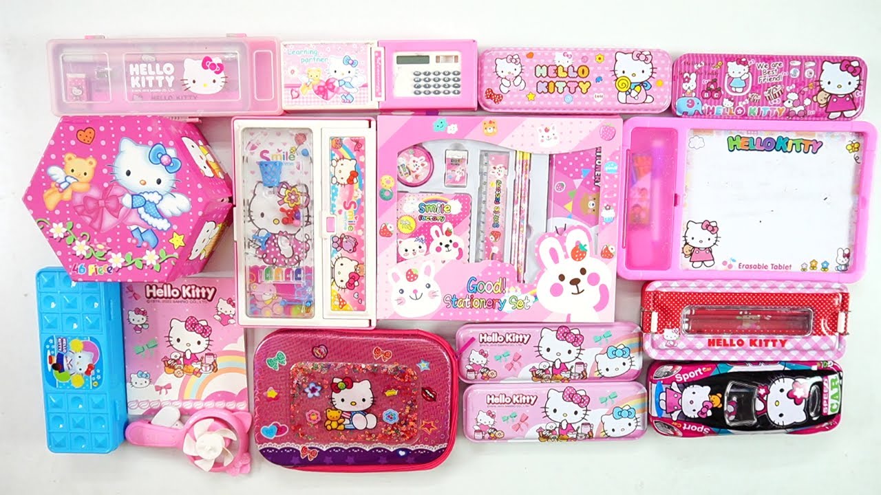 pencil box collection of hello kitty stationery set - YouTube