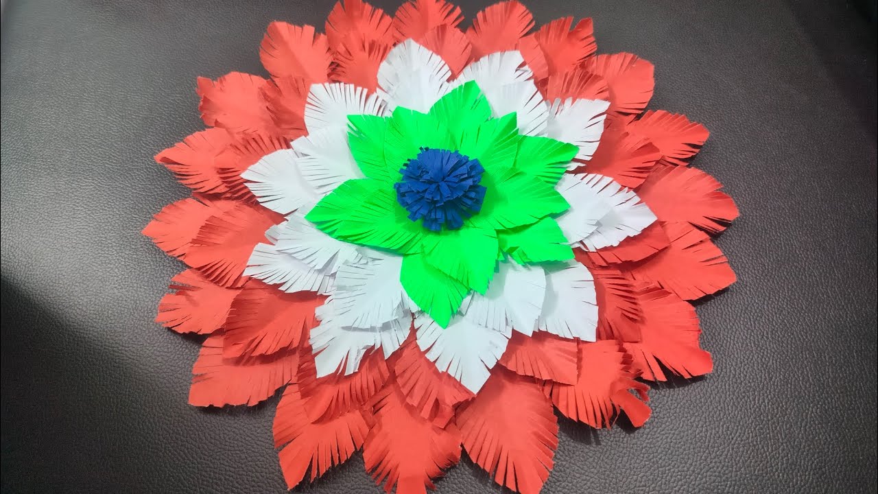 Easy paper flower making ll how to make tricolour paper flower ll paper ...