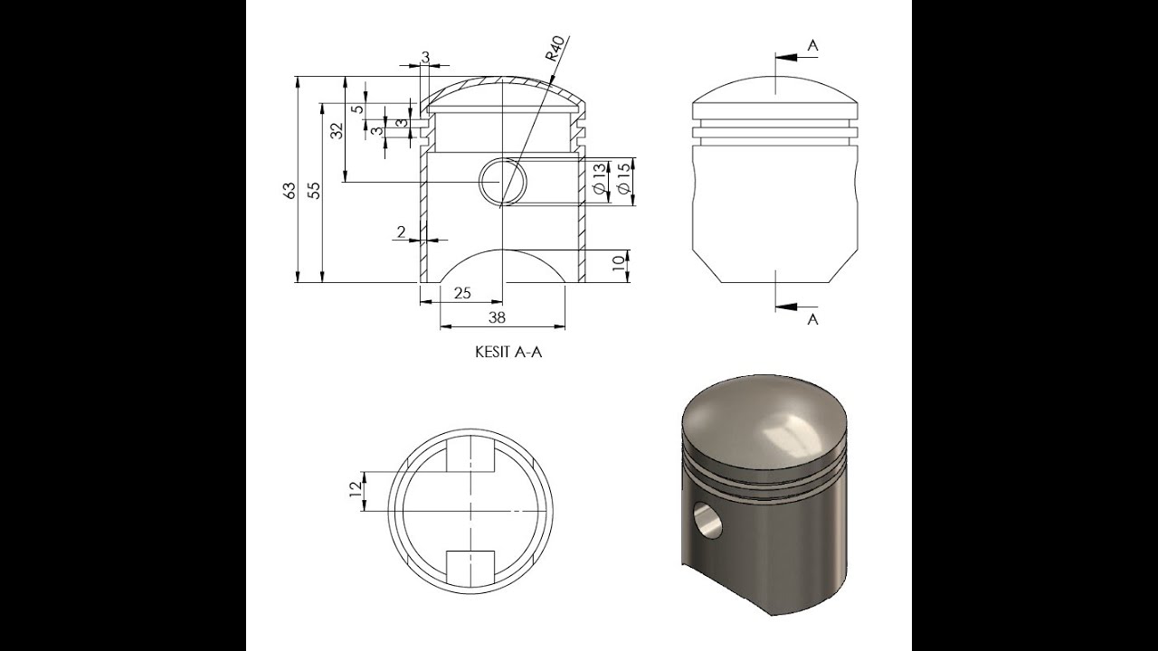 Solidworks piston head - YouTube