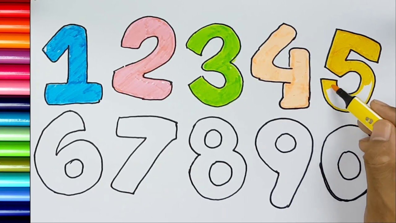 1234 numbers | 12345 numbers with colours | 1-10 number song ...