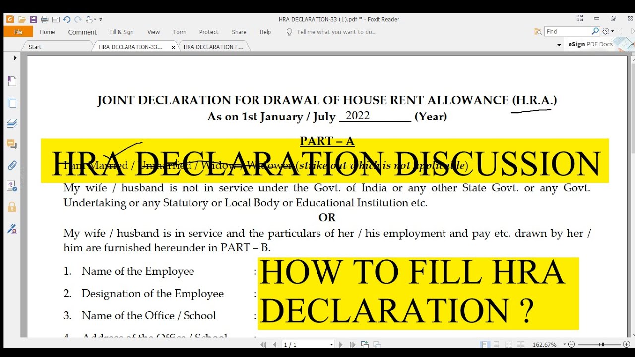 How to fill HRA declaration format ? | কিভাবে HRA ডিকলেয়ারেসন পূরণ করব ...