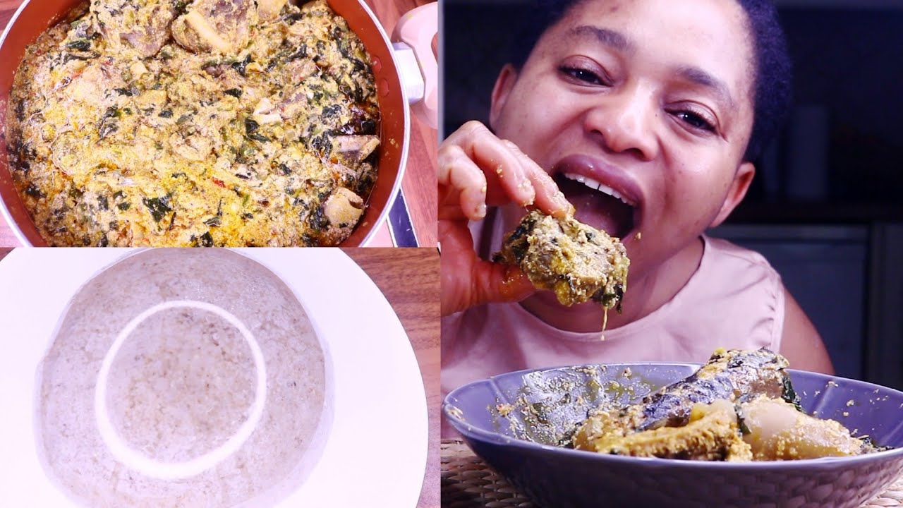 Mukbang | Nigerian African Food Mukbang | DELICIOUS EGUSI & OKRA SOUP ...