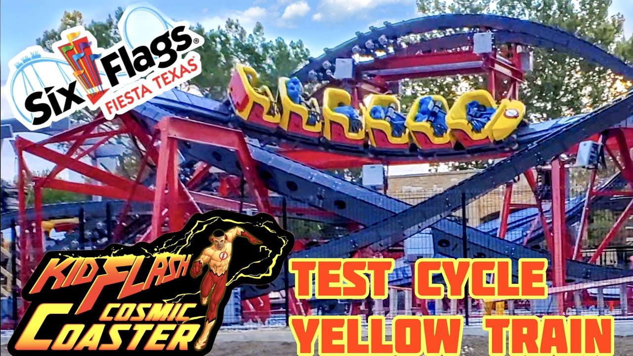 Kid Flash Cosmic Coaster Yellow Train Test Cycle @Six Flags Fiesta ...