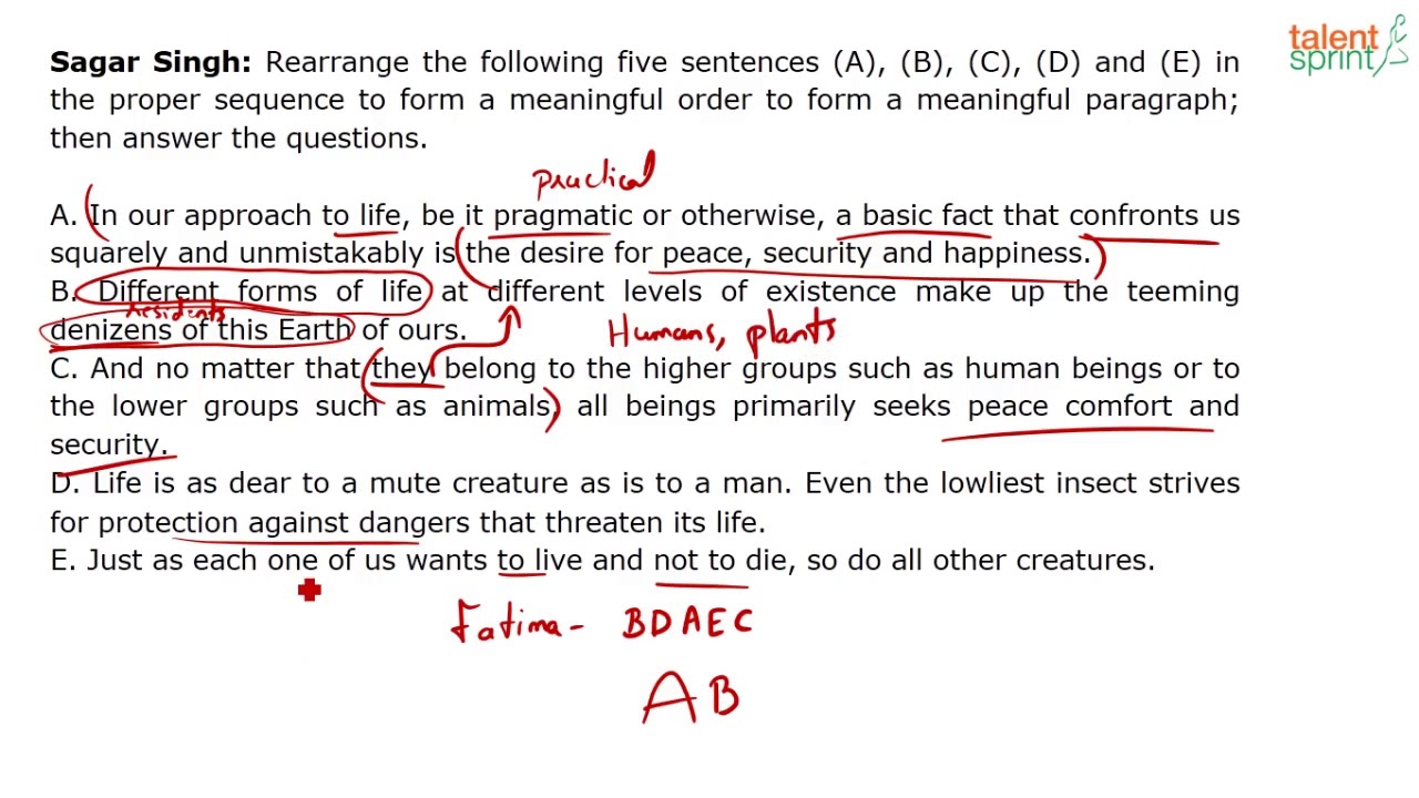 Para Jumbles | Additional Example 75 | Jumbled Sentences | English ...