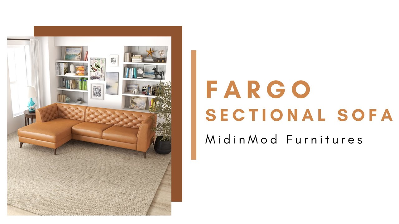 Fargo Sectional Sofa | Tan Leather | MidinMod Furniture - YouTube