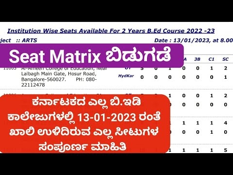 ಬಿ.ಇಡಿ ಪ್ರವೇಶಾತಿ| Seat Matrix ಬಿಡುಗಡೆ| B.Ed Seat Matrix 2022-23| ಖಾಲಿ ...