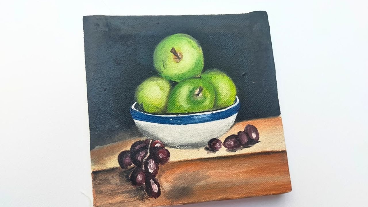 Realistic Still life🍏🍇Painting | Easy Acrylic Painting For Beginners ...