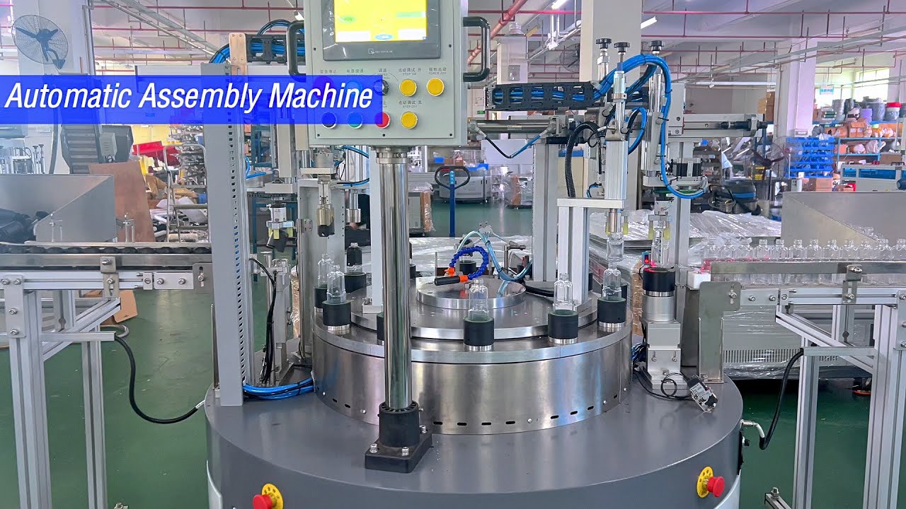 Automatic assembly machine for cosmetic bottle - YouTube