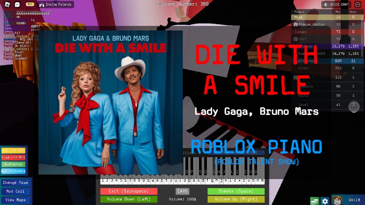 Die With A Smile - Lady Gaga, Bruno Mars | Roblox Got Talent (ROBLOX Piano Cover) - YouTube