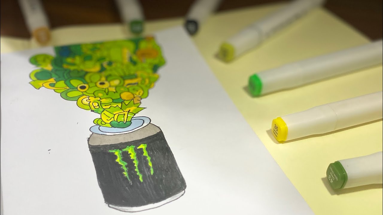 Drawing the MONSTER DRINK doodle‼️ ( coloring ) Part-2 - YouTube