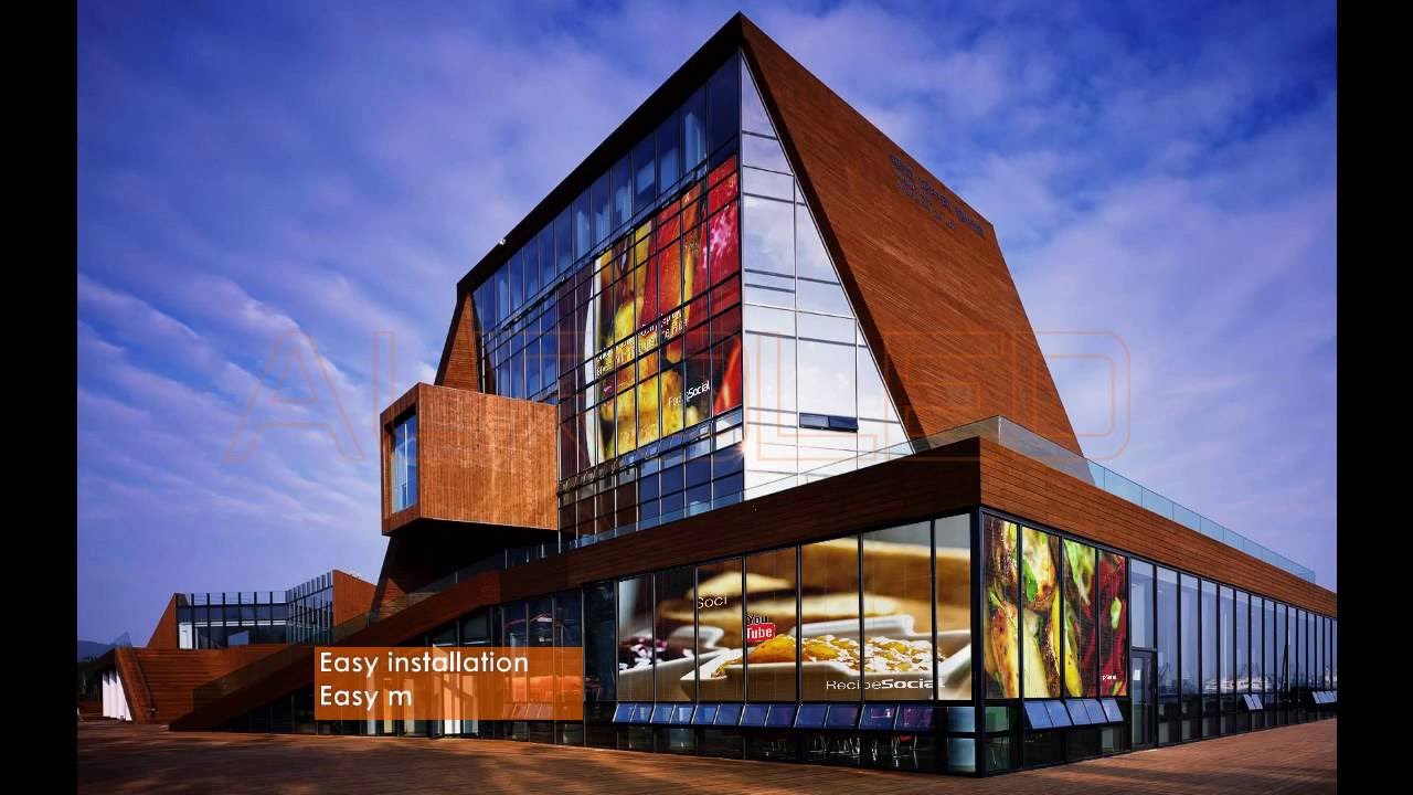transparent led screen application in a glass building - YouTube