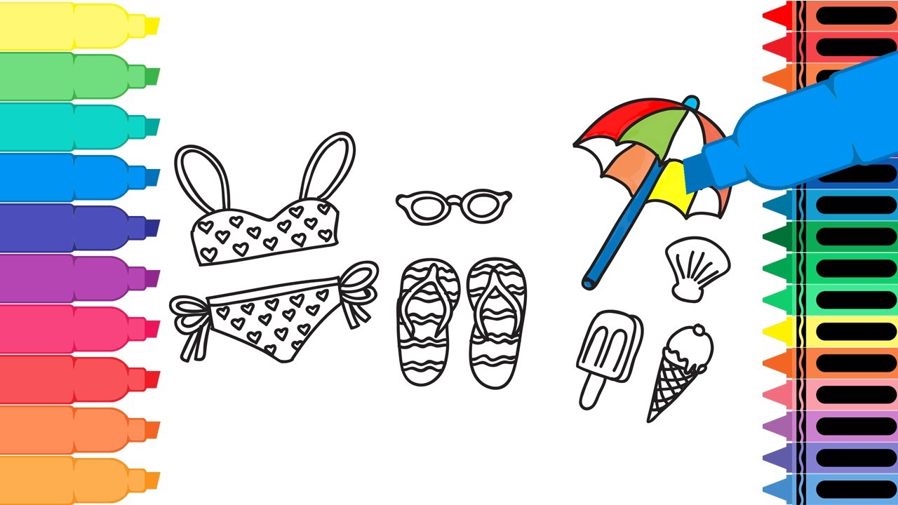How to Draw Summer Accessories for Beach - Coloring Pages Set for Girls ...