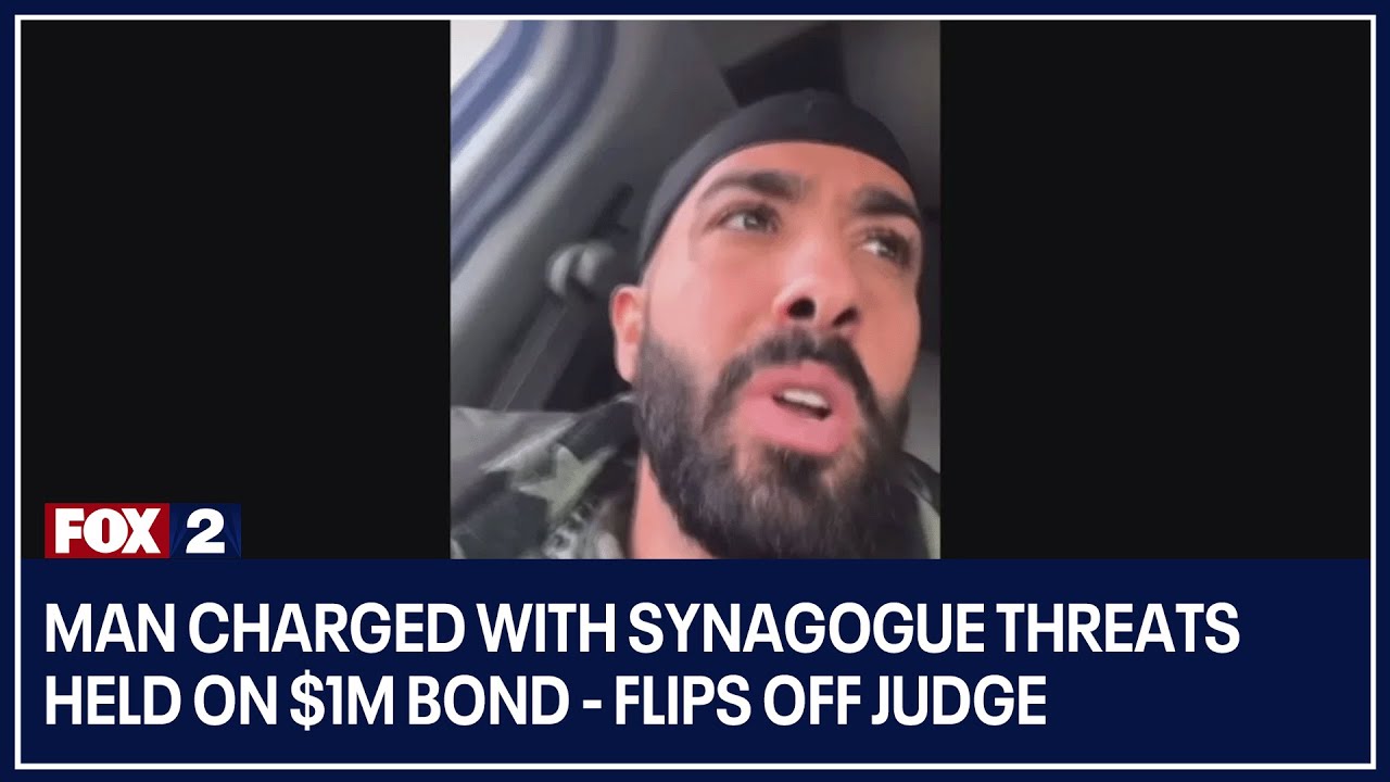 Man charged with synagogue threats held on $1M bond - flips off judge ...