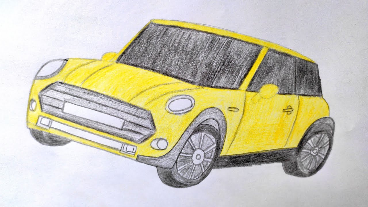 How to Draw Mini Cooper Sports Car - Easy Cars Drawing - Mini Cooper ...
