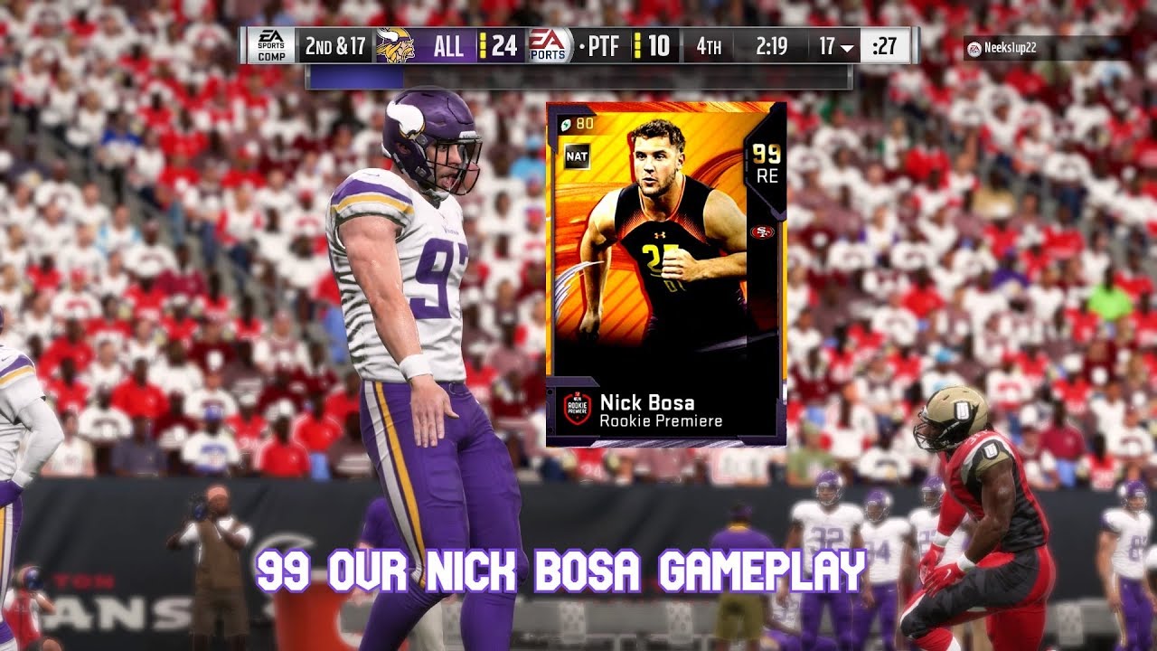 MADDEN 19! 99 OVR ROOKIE PREMIERE NICK BOSA STOPS HB WHAM CHEESER ALL ...