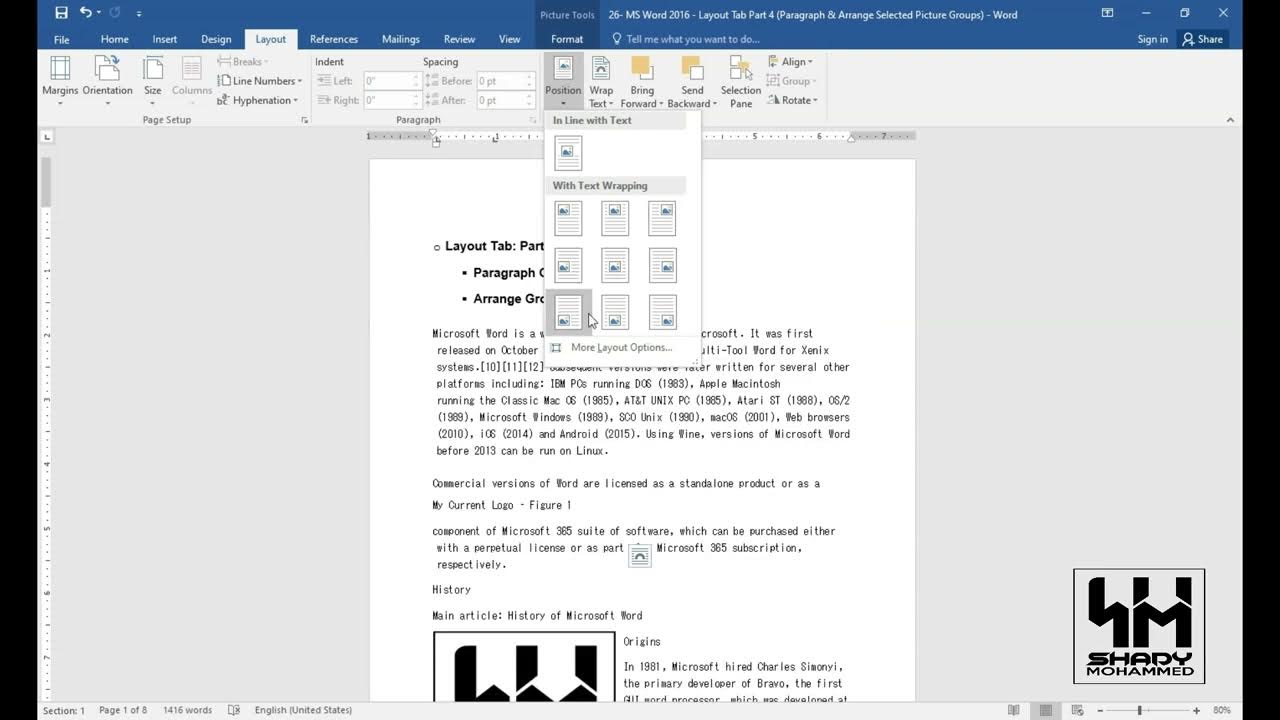 26- MS Word 2016 - Layout Tab Part 4 (Paragraph & Arrange Selected ...