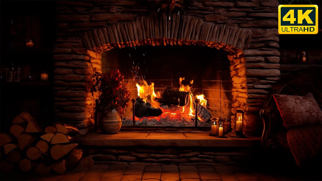 🔥 FIREPLACE Ultra HD 4K. Fireplace with Crackling Fire Sounds ...